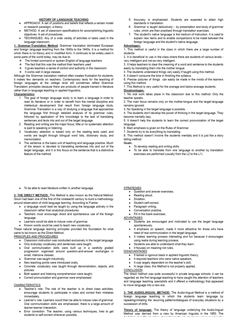 Summary - Methods&approachs | PDF | Language Education | Second Language Summary - Methods&approachs | PDF | Language Education | Second Language