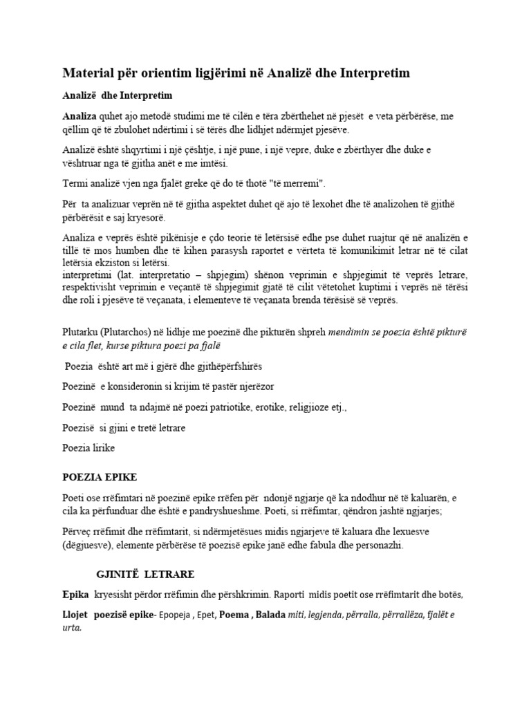 Material Për Orientim Analizë Dhe Interpretim | PDF