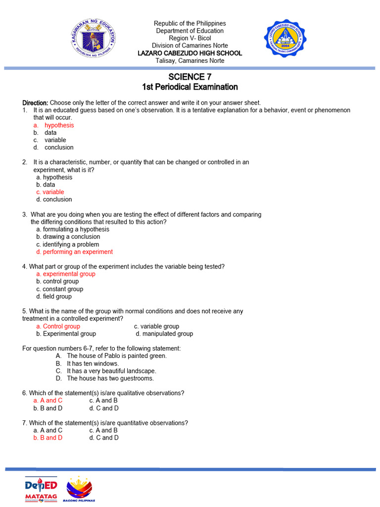 1st Exam With Tos | PDF | Chemical Substances | Mixture