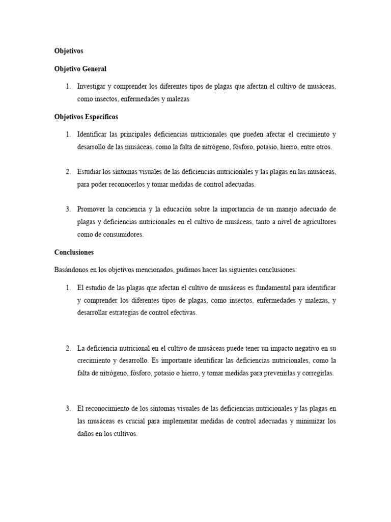 Objetivos Musaceas | PDF | Tecnología