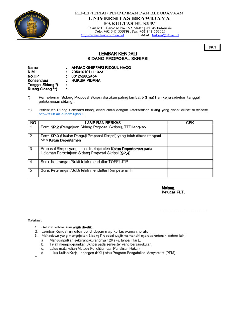 9 Formulir Pengajuan Sidang Proposal Skripsi | PDF