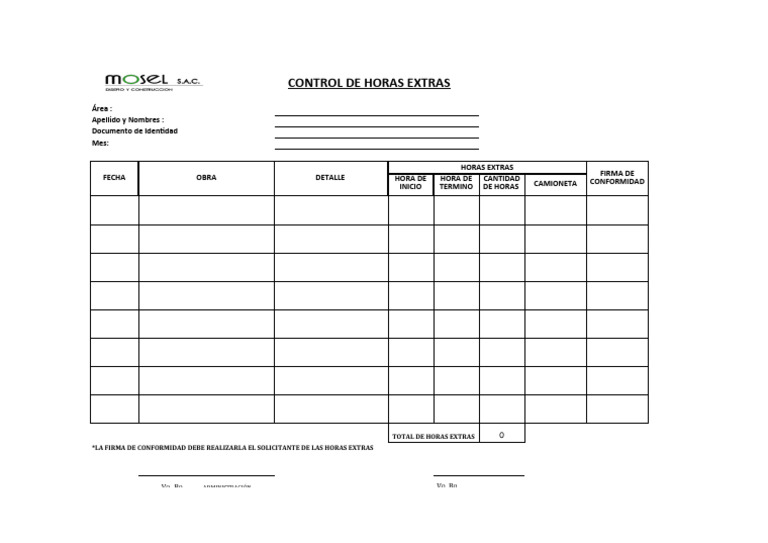Formato Horas Extras 2023 | PDF