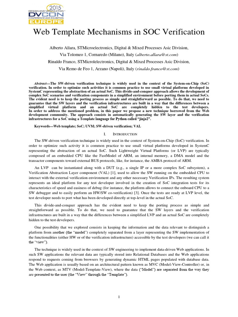 DVCon Europe 2015 TA3 3 Paper | PDF | System On A Chip | World Wide Web