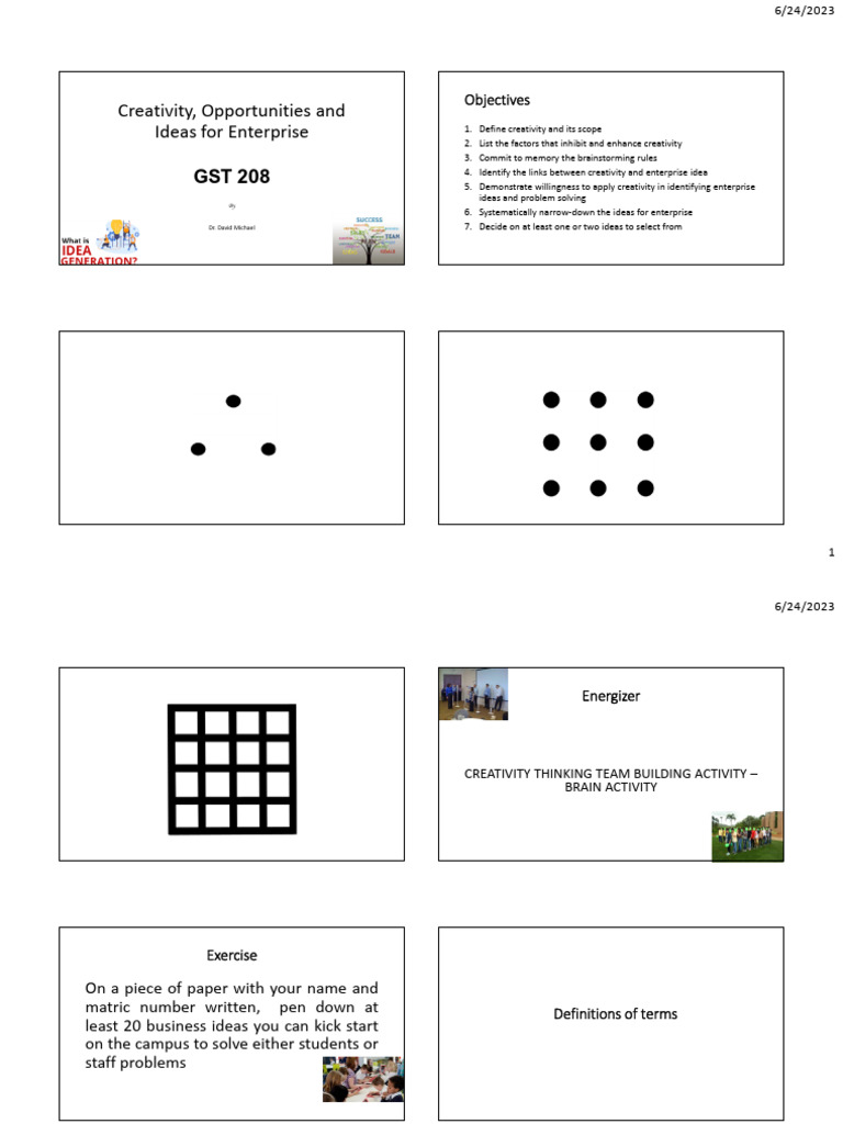 Creativity Opportunities and Ideas For Enterprise PPT - David | PDF | Creativity | Brainstorming
