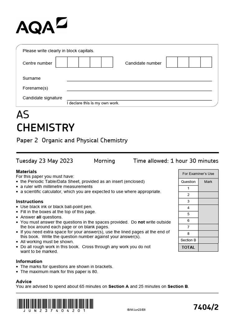 7404 2 QP Chemistry AS 23may23 AM | PDF | Chlorine | Chemical Polarity