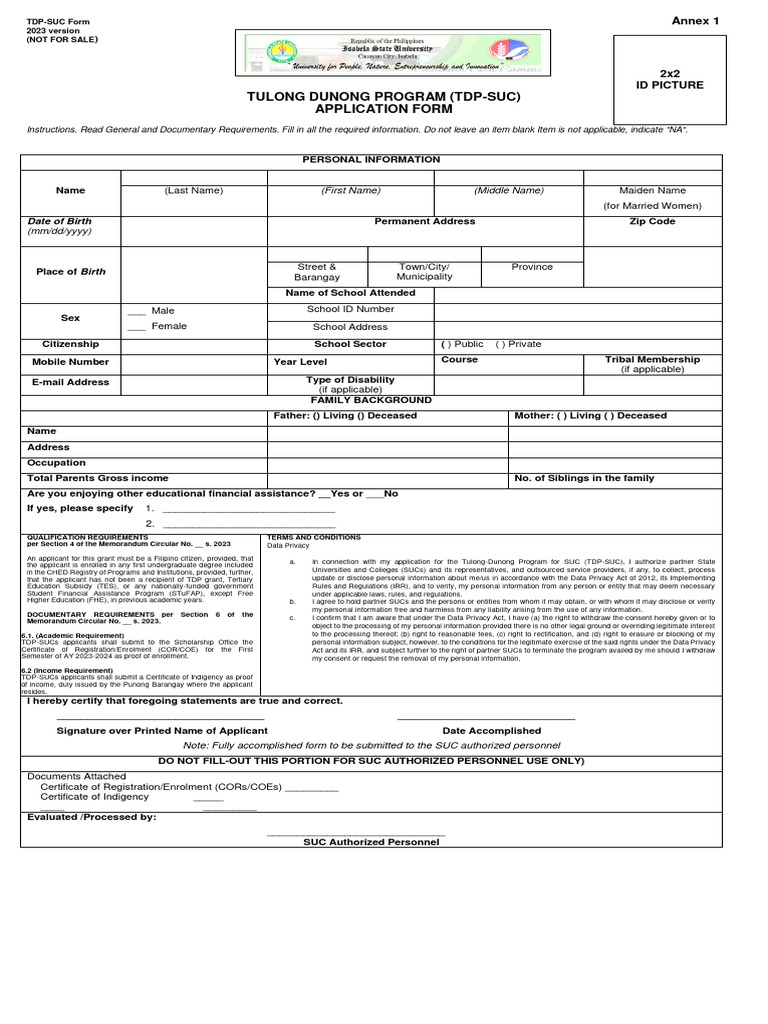 Annex 1 TDP Application Form 1 ONE TIME GRANT | PDF | Government | Justice