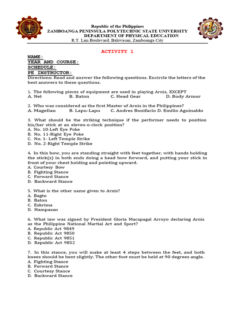 Pathfit 3 Activity No. 1 4 | PDF | Combat Sports | Individual Sports