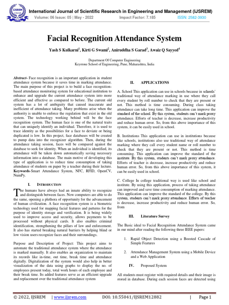 Facial Recognition Attendance System | PDF | Databases | Computing Facial Recognition Attendance System | PDF | Databases | Computing