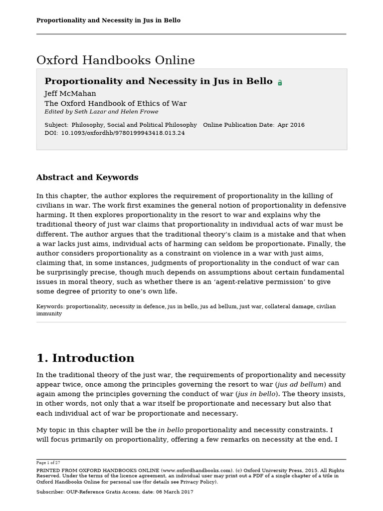 Proportionality in Just War Ethics | PDF | Just War Theory | Law Of War