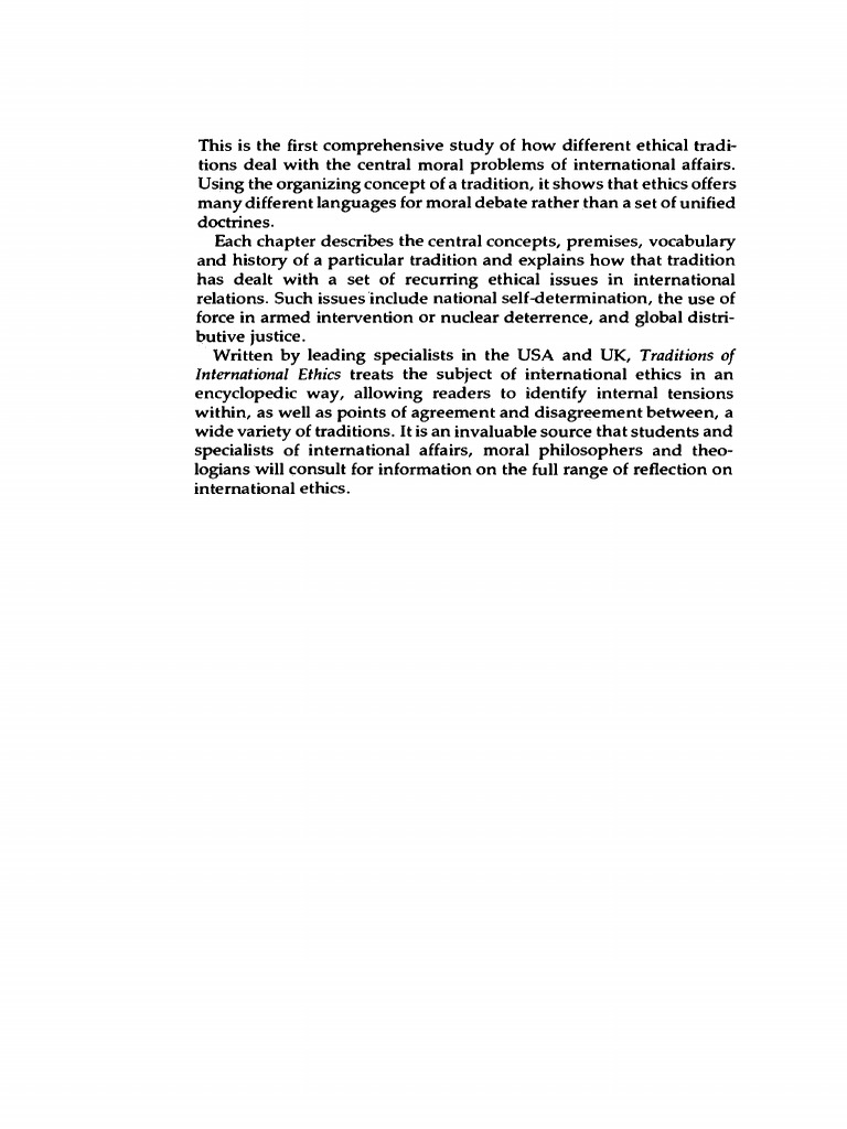 Traditions of International Ethics Entire Book | PDF | Morality | Traditions