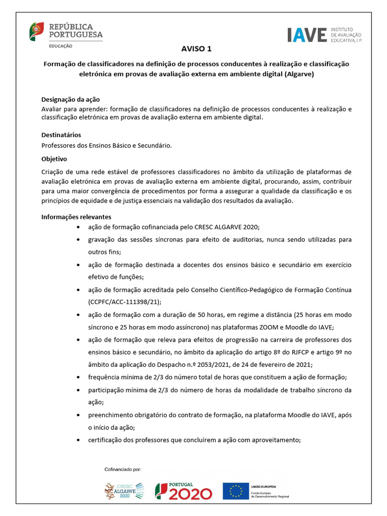Aviso 1 Formacao PAEAD Classif 2022 Algarve | PDF | Negócios