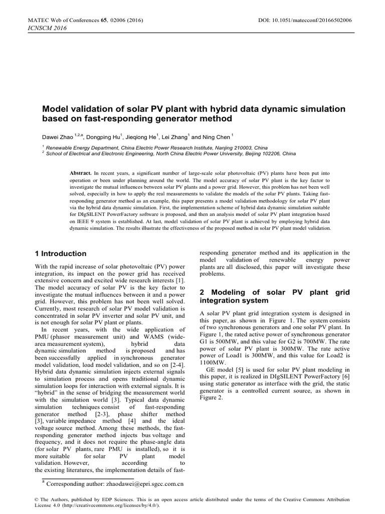 Model Validation of Solar PV Plant With Hybrid Data Dynamic Simulation Based On Fast-Responding ...