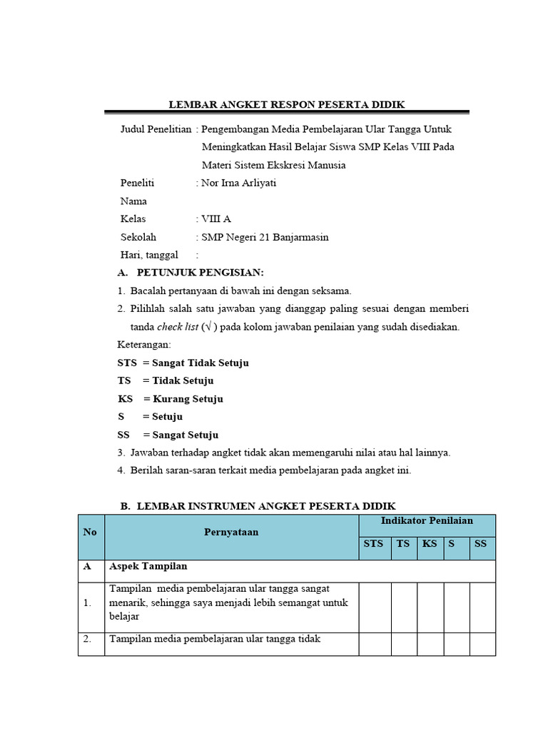 Lembar Angket Respon Peserta Didik-1 | PDF | Ilmu Sosial