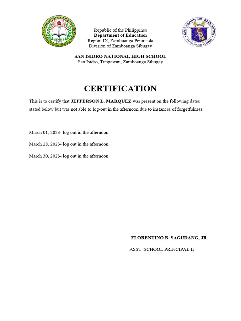 Forgot To Log in Out Cert. | PDF