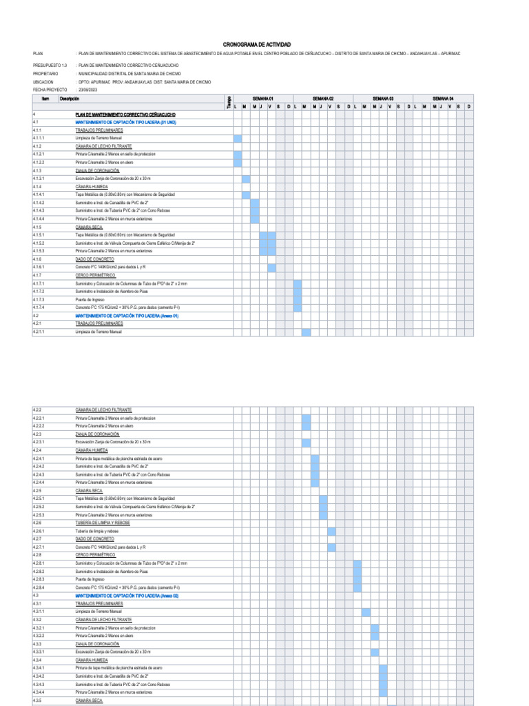 CRONOGRAMA | PDF | Tubería (transporte de fluidos) | Ingeniería hidráulica