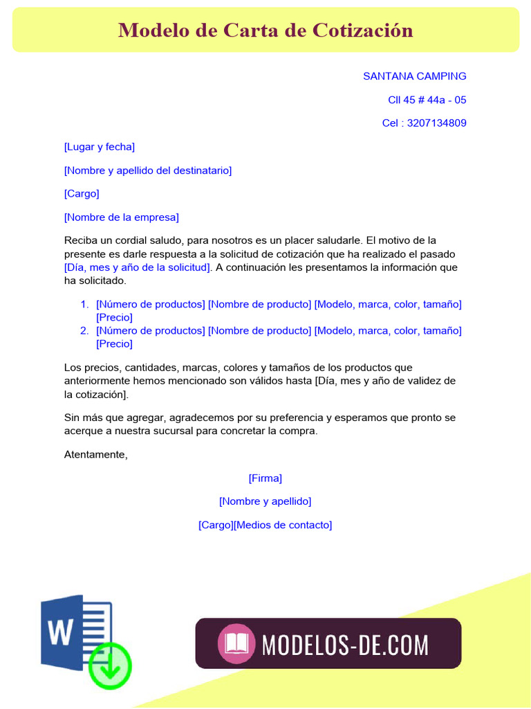 Carta de Cotización de Productos | PDF