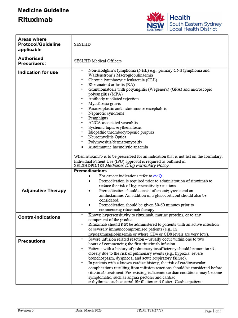 Medicine Guideline - Rituximab | PDF | Intravenous Therapy | Epidemiology