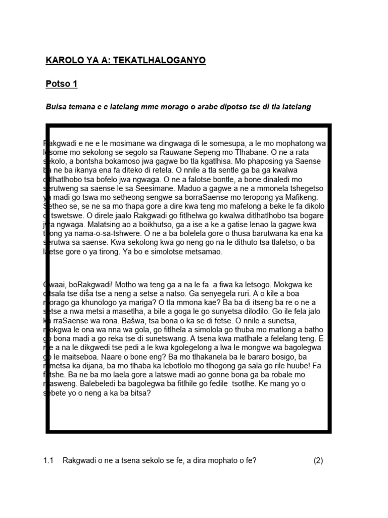 Karolo Ya A - Tekatlhaloganyo | PDF