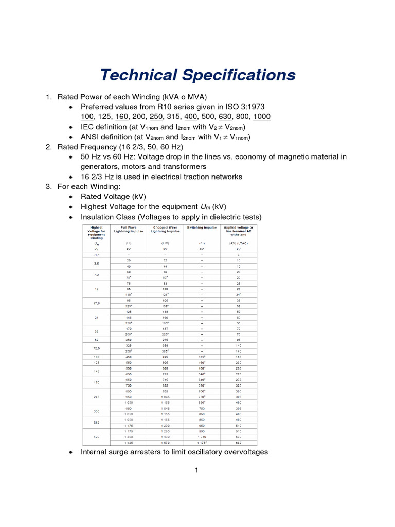 Technical Specifications and Standards | PDF | Transformer | Electrical ...