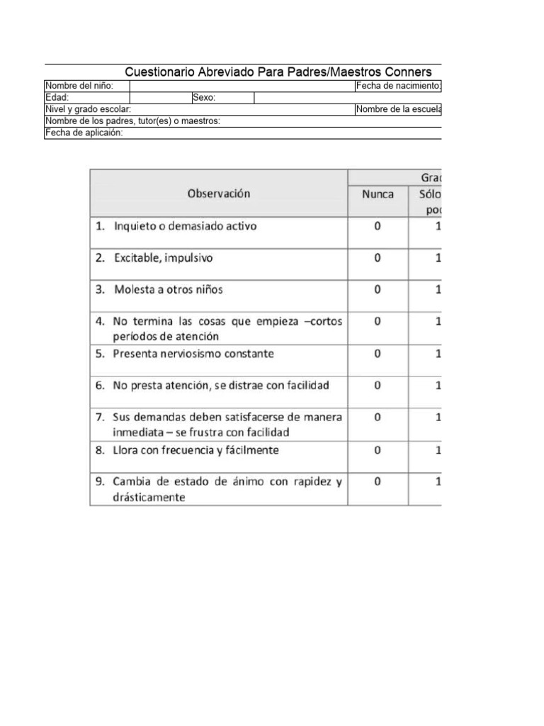 Escala de Conners | PDF Escala de Conners | PDF