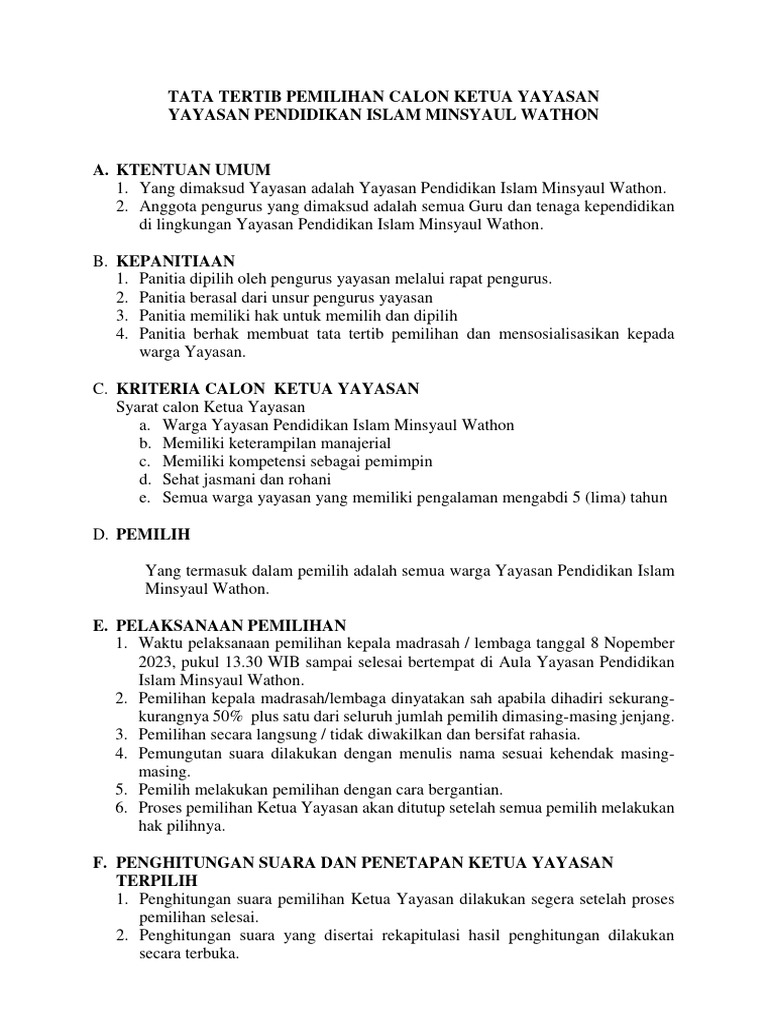 TATIB PEMILIHAN KETUA YAYASAN Tata Tertib Ok | PDF | Karier & Perkembangan