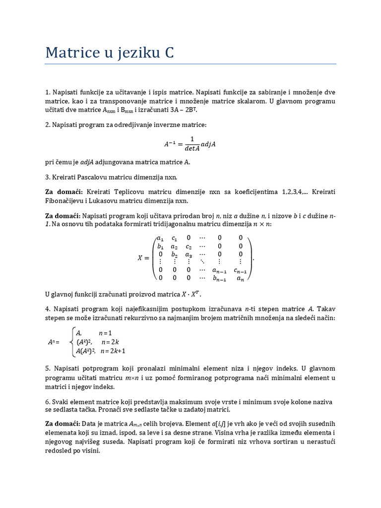 Zadaci Matrice U Jeziku C | PDF