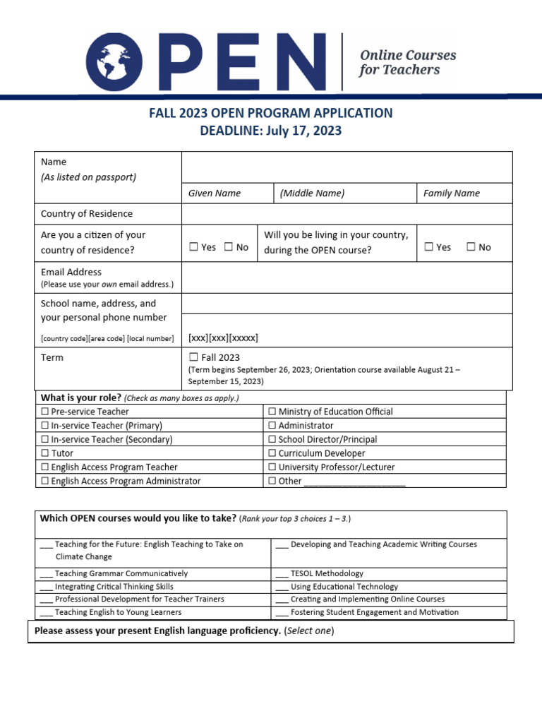 Fall 2023 OPEN Application | PDF | Educational Technology | Teachers