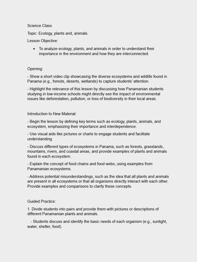 Lesson Objective Ecology Plant and Animals | PDF | Ecosystem | Ecology