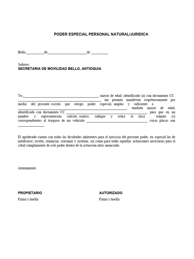 Poder Especial para Traspasos | PDF