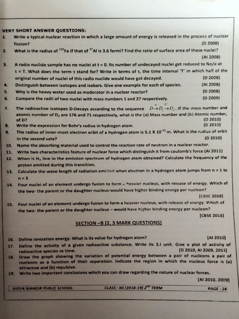 Atom and Nuclei Assignment | PDF