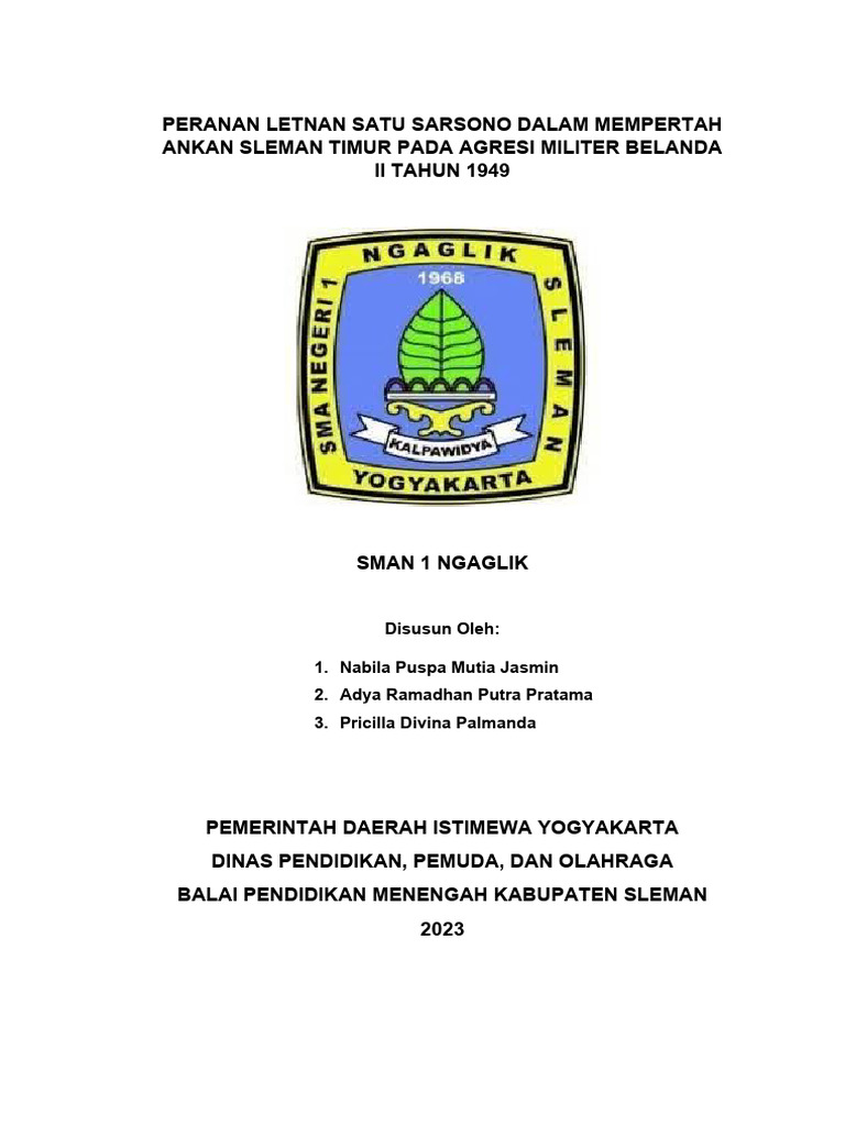 Peranan Letnan Satu Sarsono Mempertahankan Sleman Timur Dari Agresi ...