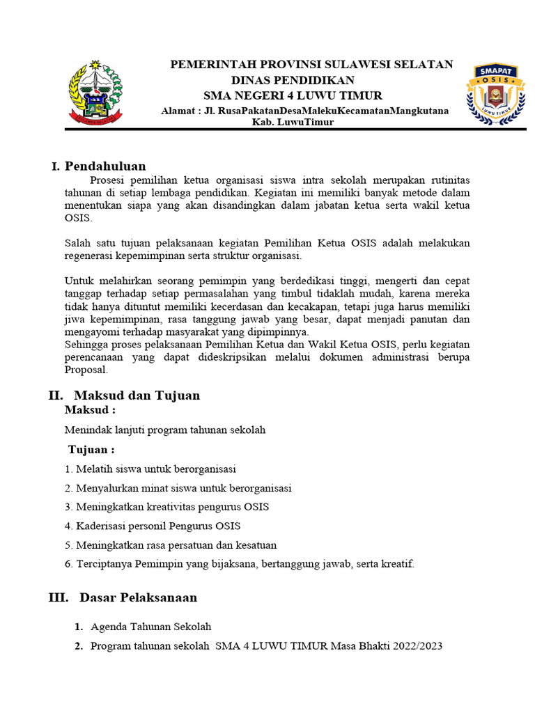 Proposal PEMILIHAN KETUA OSIS | PDF