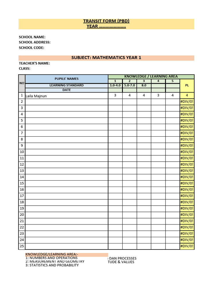 Contoh Borang Transit Form Math Year 1 | PDF | Science | Mathematics