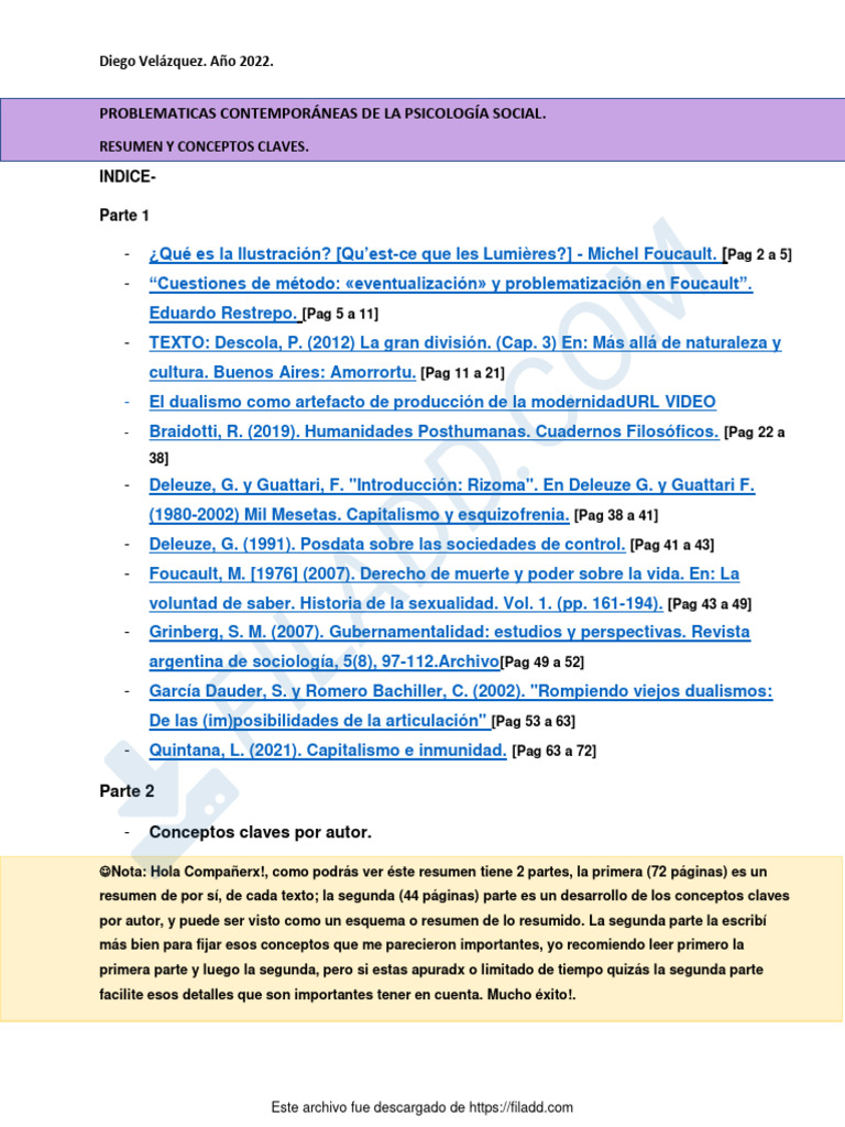 Resumen Completo y Conceptos Claves - Problematicas Contemporaneas de La Psicologia Social | PDF ...