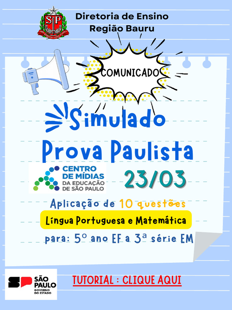 Simulado Prova Paulista 5º Ano 2025 | PDF