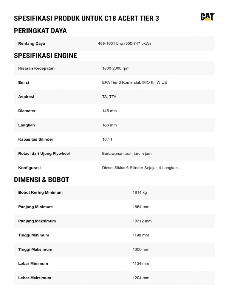 C18 ACERT Tier 3 | PDF