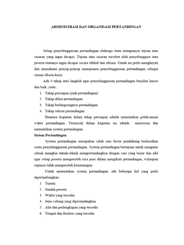 Strategi Administrasi Pertandingan Olahraga | PDF