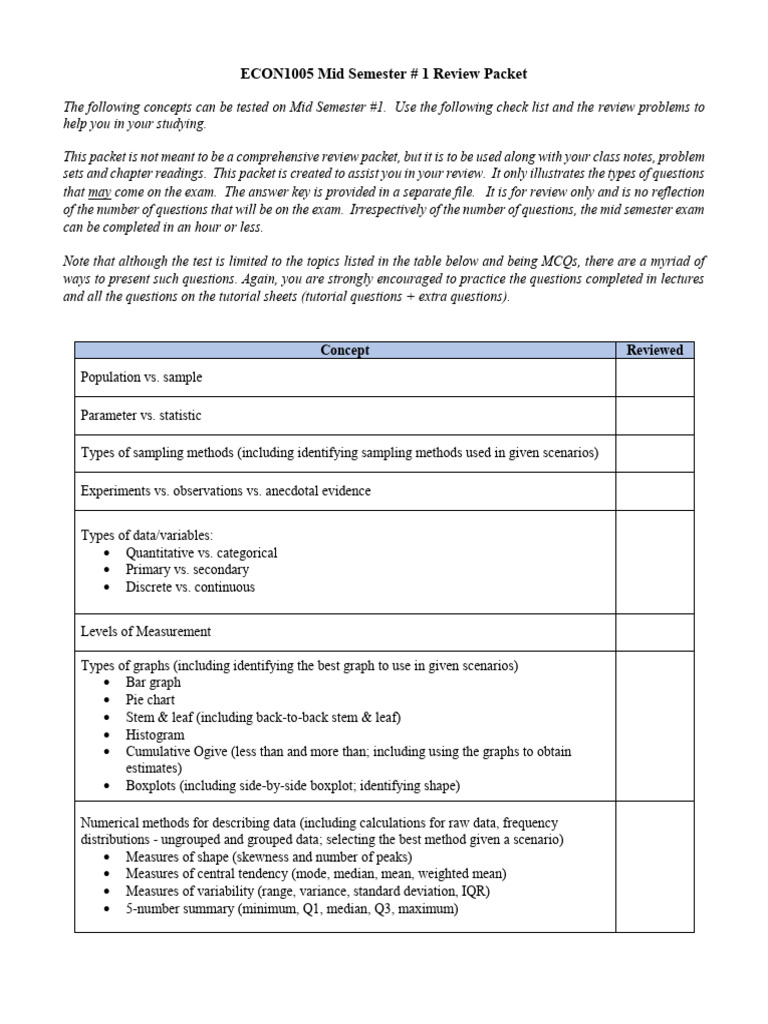 Mid Term 1 Practice Packet vs2 | PDF | Sampling (Statistics) | Variance