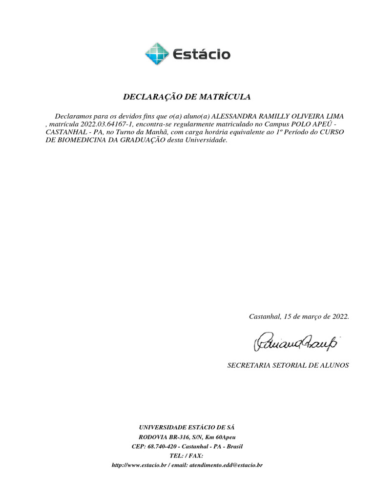 Comprovante de Matrícula | PDF