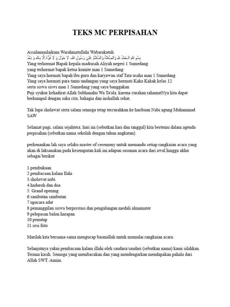 Teks MC Perpisahan | PDF