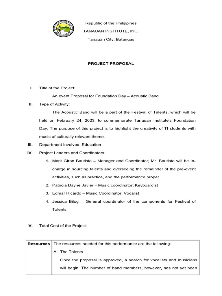 Acoustic Band Proposal | PDF | Entertainment | Performing Arts