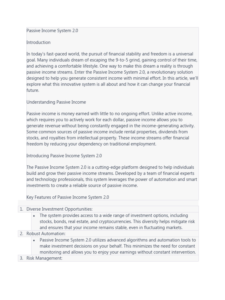 Passive Income System 2 | PDF | Investing | Risk