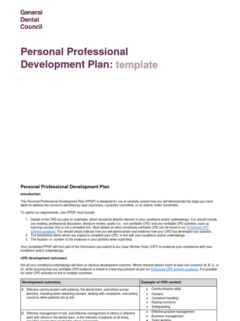 Personal Professional Development Plan Template | PDF | Dentistry ...