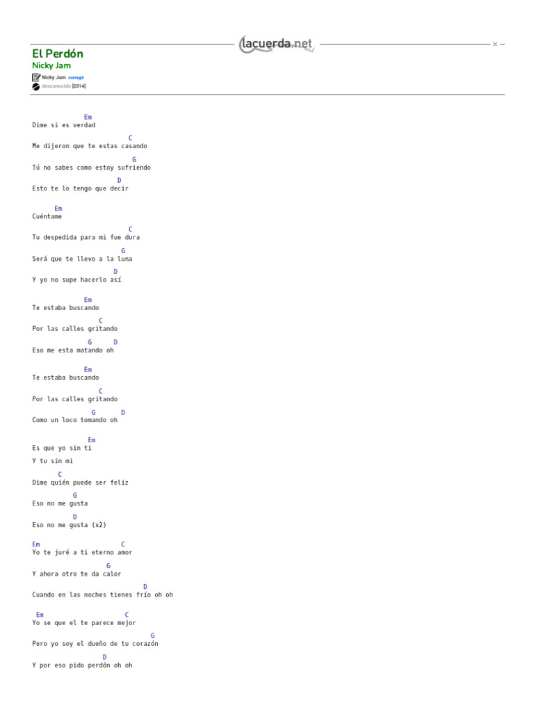 EL PERDON, Nicky Jam_ Acordes | PDF