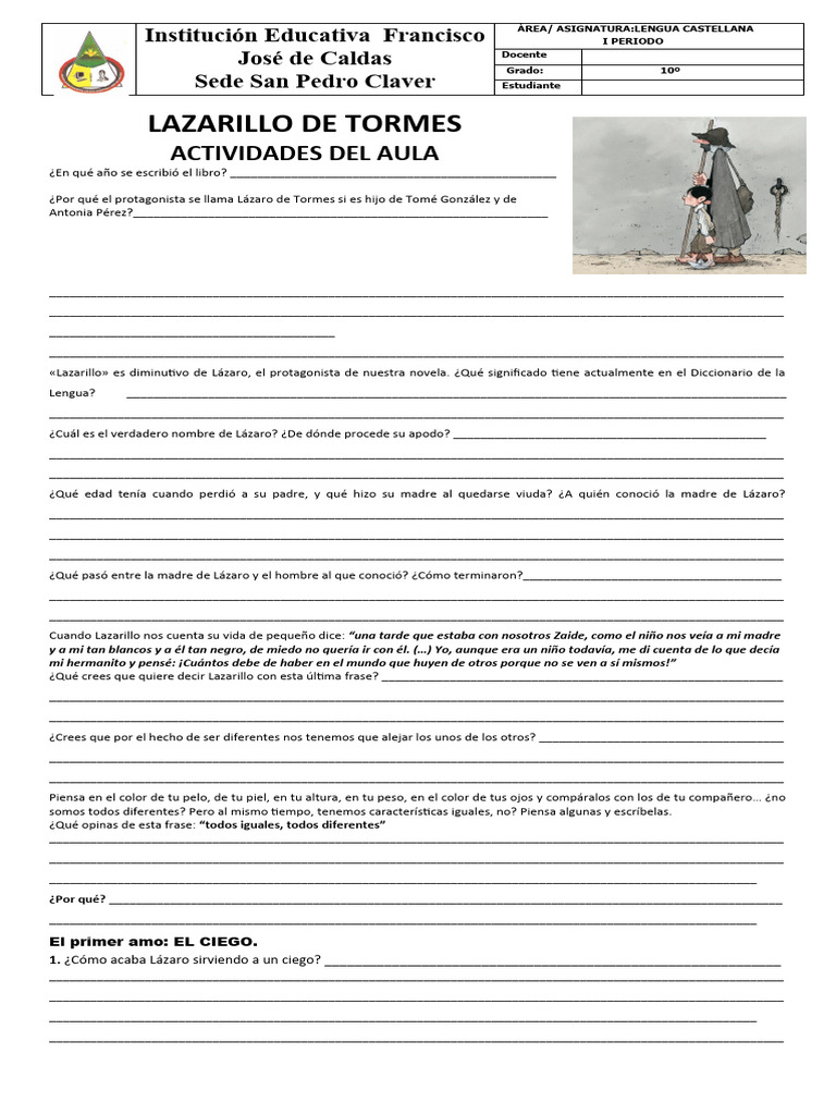 Actividades Lazarillo de Tormes | PDF