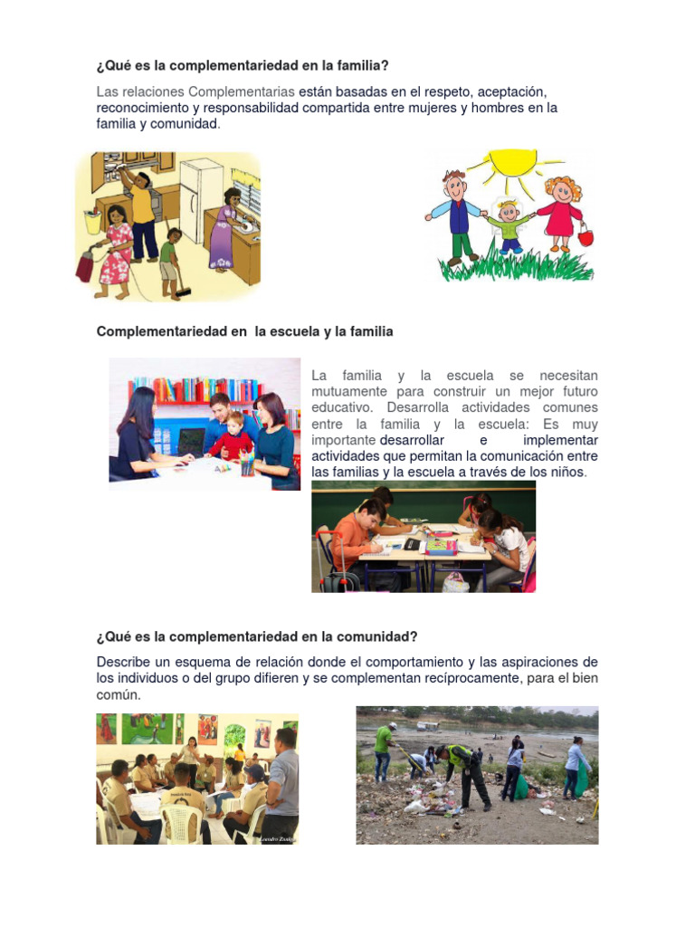 Qué Es La Complementariedad en La Familia, Escuela y Comunidad | PDF