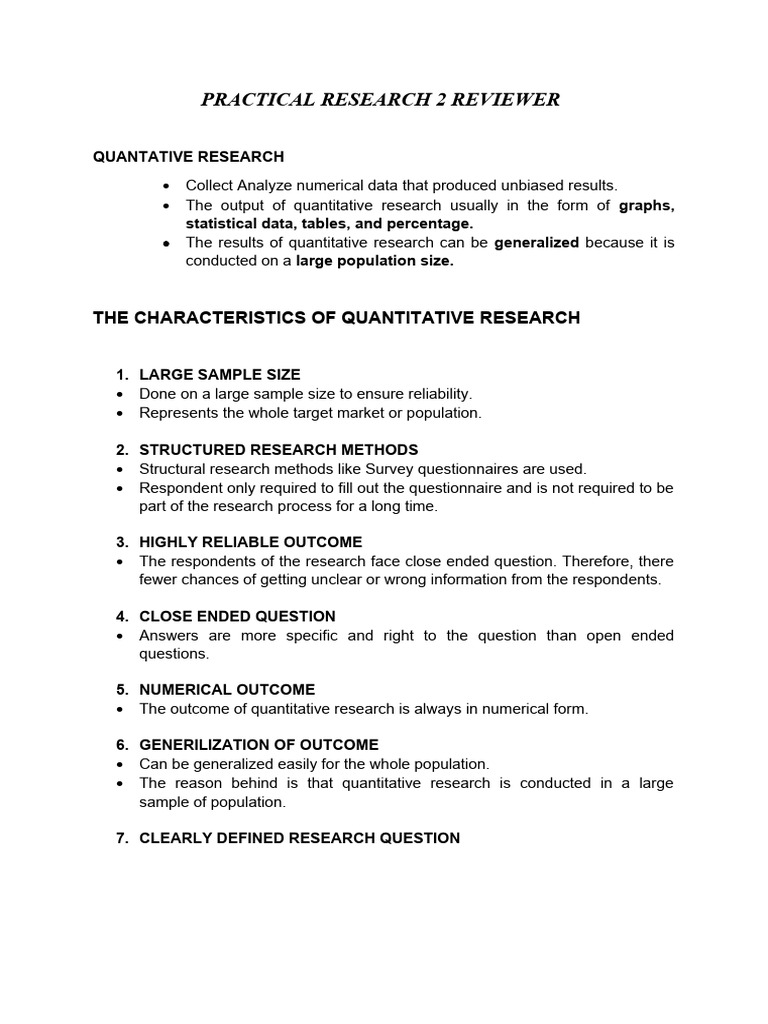 Practical Research 2 Reviewer | PDF | Quantitative Research | Methodology