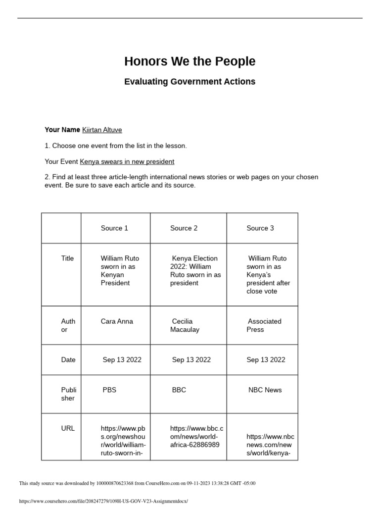 1.09H US GOV V23 Assignment | PDF | Democracy | Political Ideologies