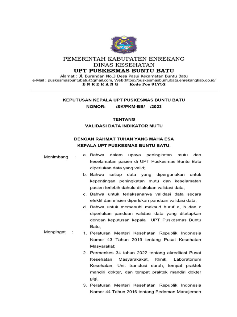 5.1.3 SK Validasi Data Indikator Mutu | PDF