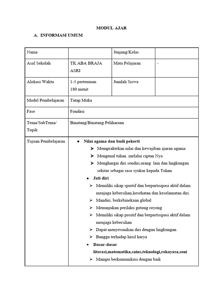 MODUL AJAR Hewan Peliharaan Dan Air | PDF